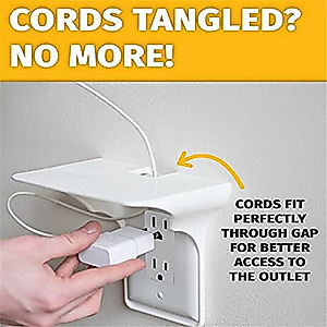 LOUIS FELT 2 Pack Single Wall Outlet Shelf Home Wall Shelf Organizer for Outlets, Perfect for Bathroom Kitchen Bedroom with Cord Management and Easy Installation. (White)