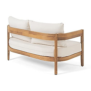 Christopher Knight Home Alina Outdoor Loveseat Set with Coffee Table, Teak Finish, Beige