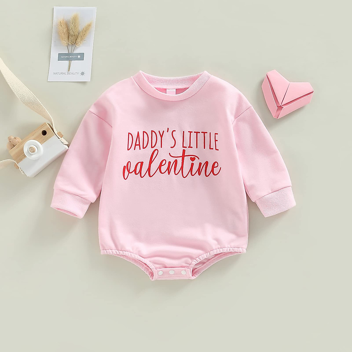 Baby Boy Girl First Valentine's Day Outfit Long Sleeve Crew Neck Sweatshirt Romper Love Heart Onesie Bodysuit Clothes (Daddys Little Valentine, 6-12 Months)