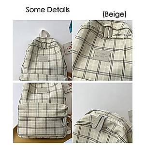 Light Academia Aesthetic Backpack Plaid Preppy Backpack Back to School Backpack Supplies (Sage Green)