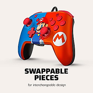 PDP REMATCH Enhanced Wired Power Nintendo Switch Pro Controller, Officially Licensed Switch Lite/OLED Compatible Gamepad, Customizable Programmable Buttons, Super Mario Power Pose (Red & Blue)