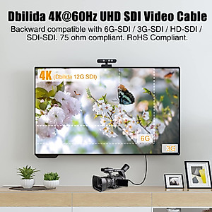 Dbilida 12G SDI Cable 100 ft, 4K@60Hz RG11 SDI Video Cable 75ohm BNC Cable 16AWG Supports 6G/3G-SDI/HD-SDI for Video Security Camera, Blackmagic SDI Converter