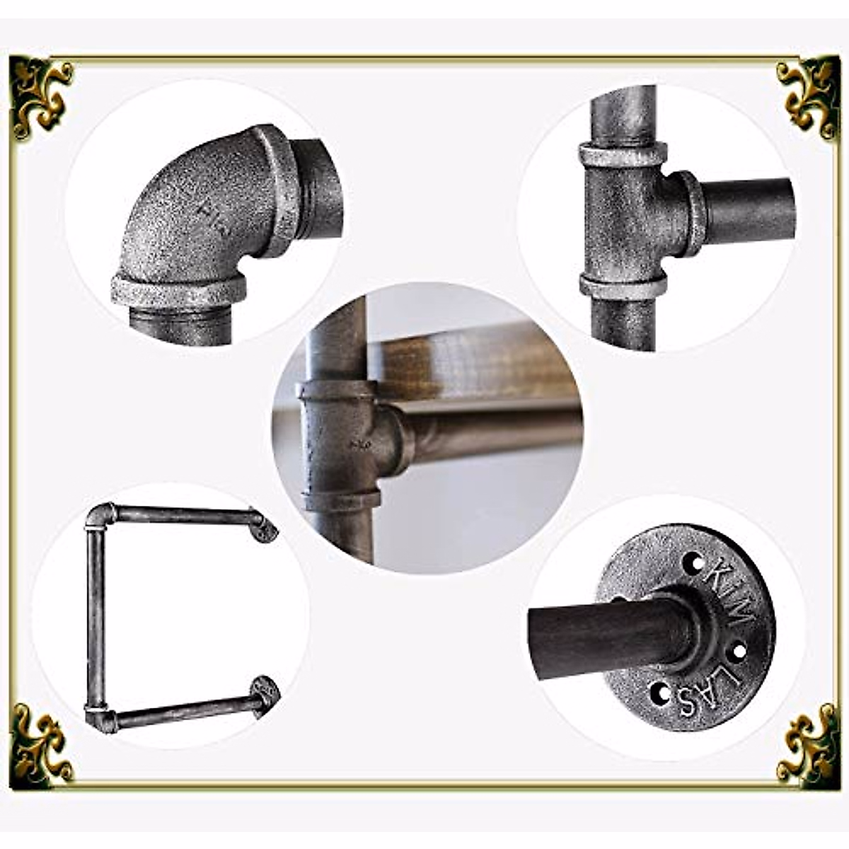 BIXIRAO Industrial Wall Mounted Iron Floating Pipe Shelves/Shelving/Racks/Storage/Bookcases/Brackets, DIY Open Bookshelves/Shelving for Kitchen/Office, Retro Black (5-Tier Shelf Brackets-B)