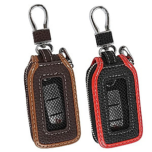 KUPAO Universal Car Key Fob Case,Genuine Leather Key Fob Cover Holder,Remote control smart key Car KeyChain Case Holder (Brown and Red)