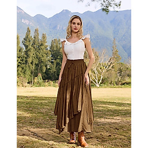 Scarlet Darkness Renaissance Skirt Women Ren Fair Costume High Waist Flowy Boho Skirt Brown M