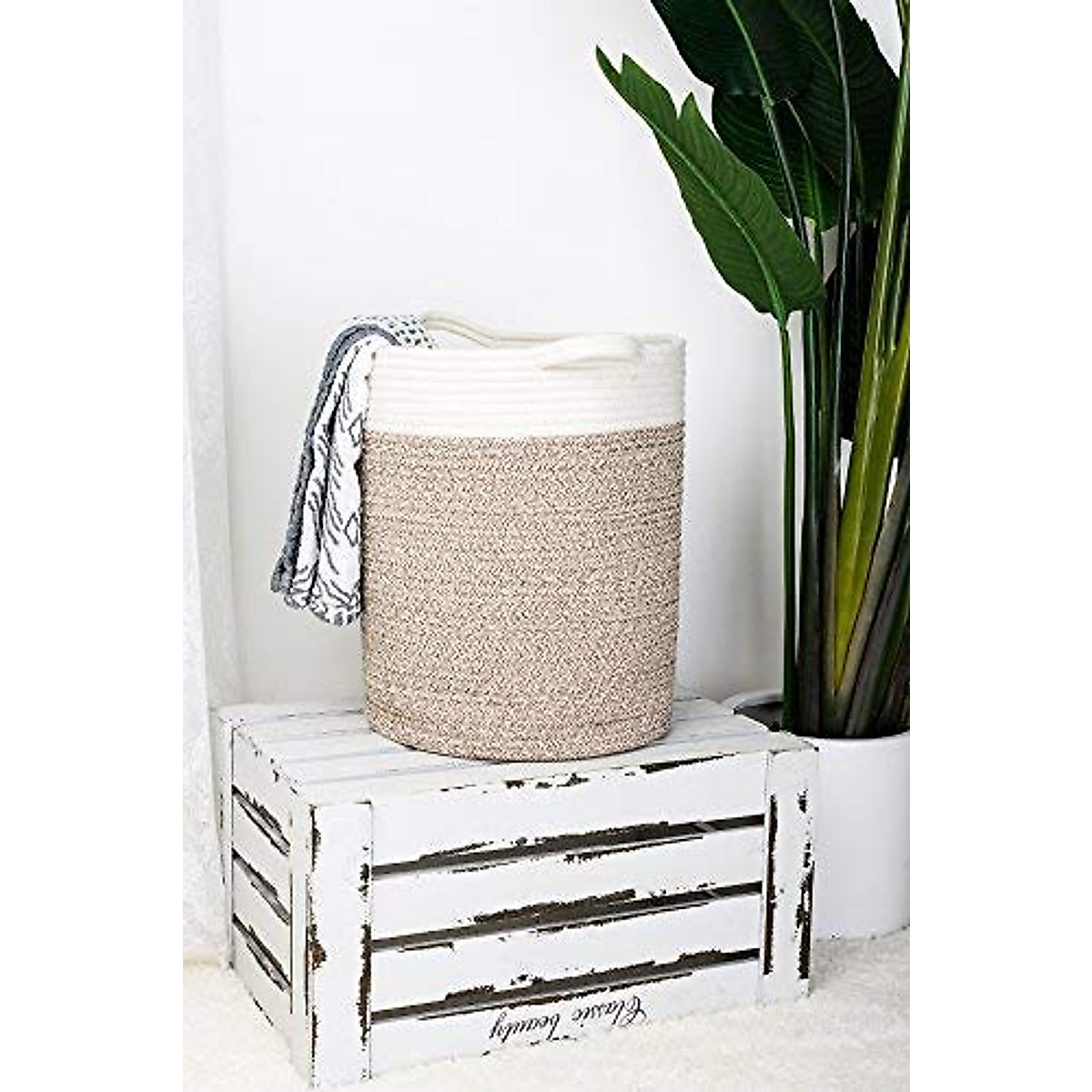 Goodpick Large Cotton Rope Basket Brown (Set of 2)-Baby Laundry Basket Woven Blanket Basket Toy Storage Bin