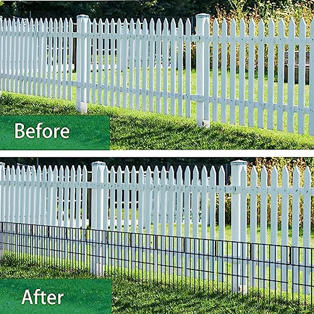 ELYKEN 10 Pack Garden Fences, Animal Barrier Fence for Dog, 17”H x 12"W (Total 10’) Decorative Rustproof Metal Wire Panel Border for Dog, Flower Edging Blocker for Yard Landscape Patio Outdoor Decor