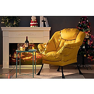 HollyHOME Modern Fabric Large Lazy Chair, Accent Oversized Comfy Reading Chair, Thick Padded Cozy Lounge Chair with Armrest, Steel Frame Leisure Sofa Chair for Living Room, Bedroom, Dorm, Yellow
