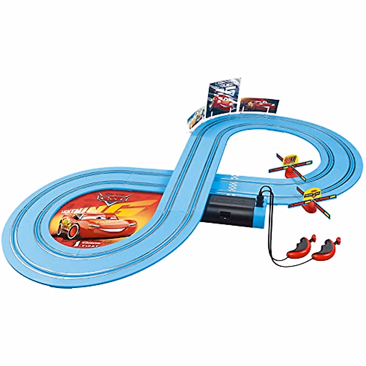 Carrera First Disney/Pixar Cars - Slot Car Race Track - Includes 2 Cars: Lightning McQueen and Dinoco Cruz - Battery-Powered Beginner Racing Set for Kids Ages 3 Years and Up