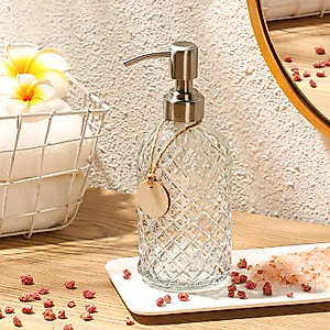 MOCLIF 16 OZ Clear Soap Dispenser with 304 Rustproof Stainless Steel Pump Bathroom Kitchen,Soap Dispenser,Refillable Liquid Glass Soap Dispenser for Hand Soap, Dish Soap, Lotion(Clear)