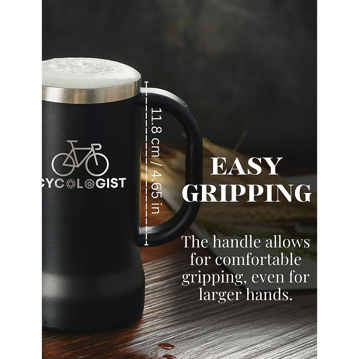 Onebttl Biker Cyclist Gifts for Men, Cycologist, Bicycle Enthusiasts, Roadbike MTB, Stainless Steel Beer Stein Tumbler, 24oz Beer Mug with Lid