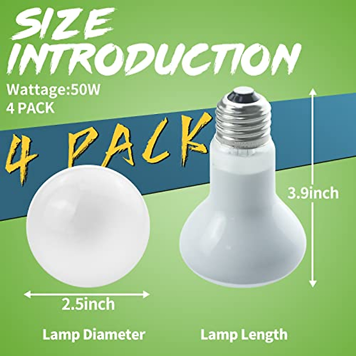 LUCKY HERP 4 Pack 50W Reptile Heat Lamp Bulb (2nd Gen), Amphibian Basking Light Bulb, Reptile Daylight Bulb for Turtle, Bearded Dragon, Lizard Heating Use