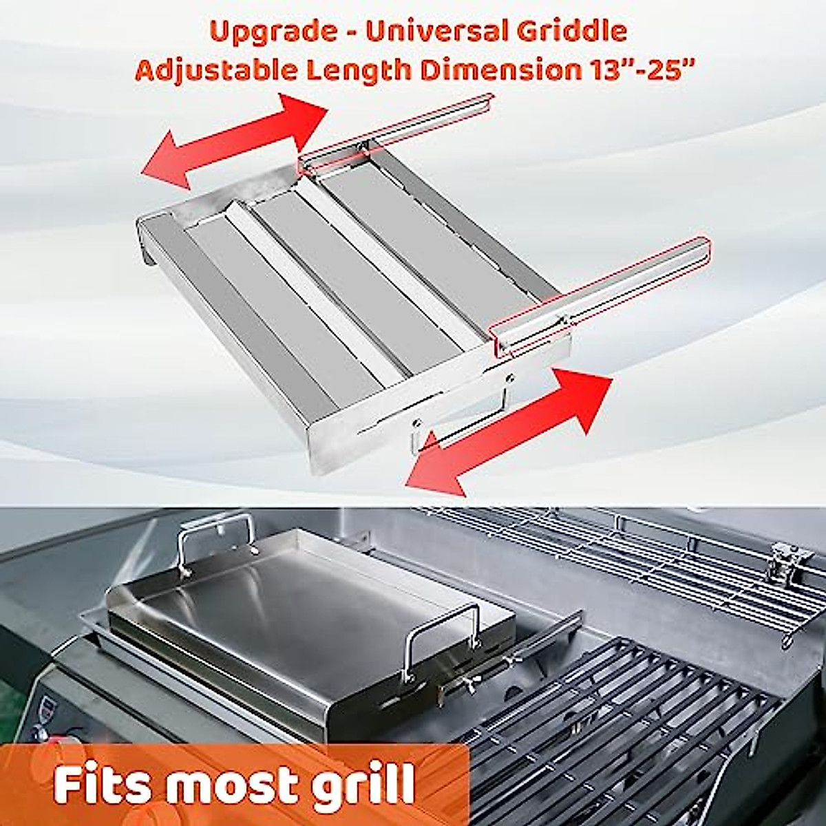 Uniflasy Universal 304 Stainless Steel Griddle Top for Gas Grill, Flat Top Plate 17" x13” for Weber Nexgrill Charbroil Kenmore Cuisinart, Dynaglo and Gas Stove/Charcoal Electric Grill,BBQ Griddle