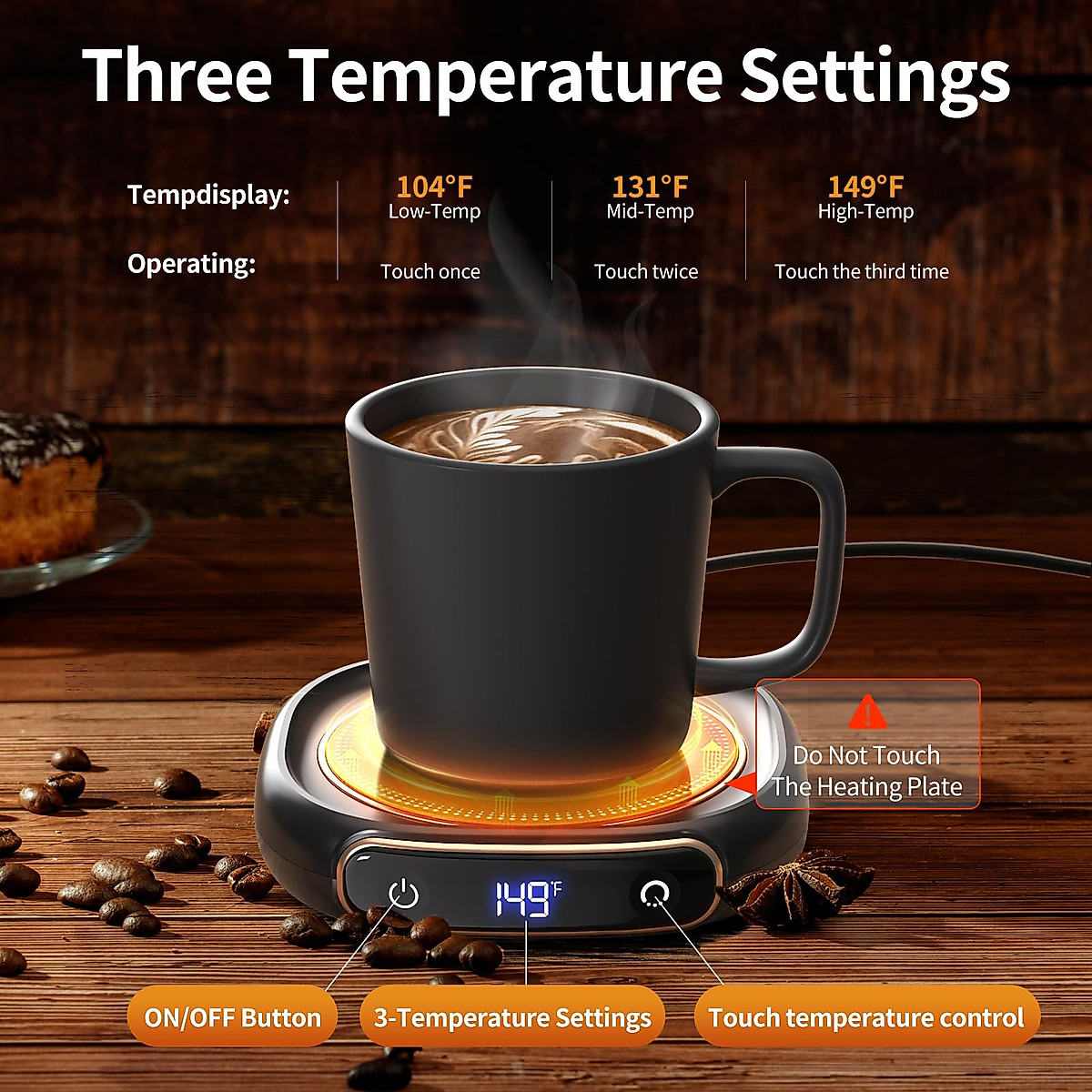 Lerat Coffee Mug Warmer & Mug Set for Desk, Electric Coffee Cup Warmer with Auto Shut Off, 3 Temperature Setting Smart Cup Warmer for Heating Coffee, Milk, Beverage, Candle Jar, 12oz(Light Black)