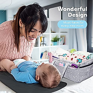 Large Baby Diaper Caddy Organizer with Nappy Changing Pad – Baby Caddy Diaper Organizer for Changing Table, Car Storage Diaper Holder – Baby Organizer Basket for Nursery Shower Gift Bag for Boy & Girl