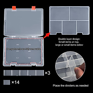 DUOFIRE Two Layers Compartment Organizer Box Plastic Organizer Box Plastic Jewelry Organizer Box Craft Storage Containers Storage Box for Accessories, Cosmetic, Toy, Jewelry Beads, Tapes (5+18 Grids)
