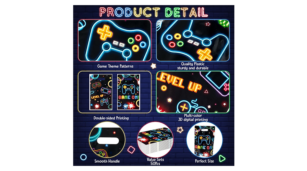 50Pcs Video Game Party Favor Bag Neon Video Game Party Bags Gaming ...