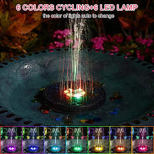 Yzert Solar Fountain Bird Bath Fountains with Colorful Light&Pink Flower,Solar Powered Water Fountain with 7 Nozzle & 4 Fixer,Solar Fountain Pump for Bird Bath, Pool, Garden, Pond(Black Panel)