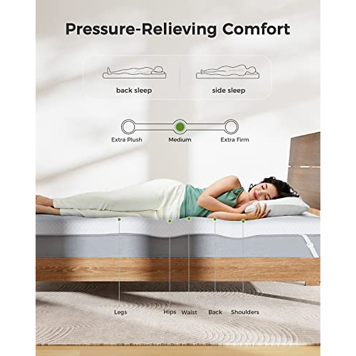 PERLECARE 3 Inch Queen Mattress Topper for Pressure Relief, Gel Memory Foam Mattress Topper for Cooling Sleep, Non-Slip Design with Removable Bamboo Cover, CertiPUR-US Certified, 10 Years Warranty