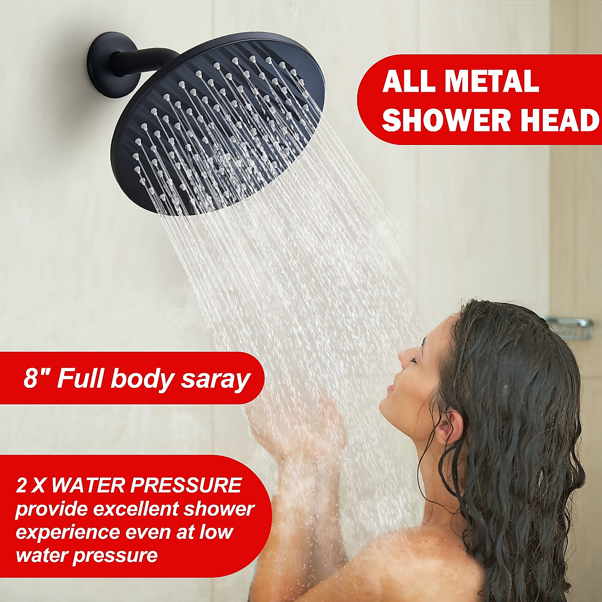 Gabrylly Shower Tub Kit Matte Black, Tub and Shower Faucet Set with 8-Inch Rain Shower Head and Tub Spout, Single-Handle Tub and Shower Trim Kit, Shower Valve Include