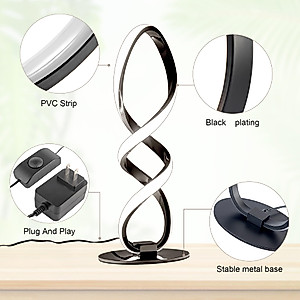 Adebime Modern Table lamp, Stepless Dimmable LED Spiral lamp Black Unique Bedside lamp, 12W 3200K Contemporary Nightstand Lamp, Warm White Office Desk lamp for Bedroom Living Room Home