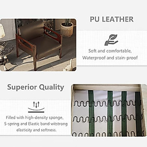 PU Leather Accent Chair, Mid-Century Modern Armchair with Solid Wood Legs, Reading Leisure Chair with High Back for Living Room Bedroom Waiting Room(Espresso)