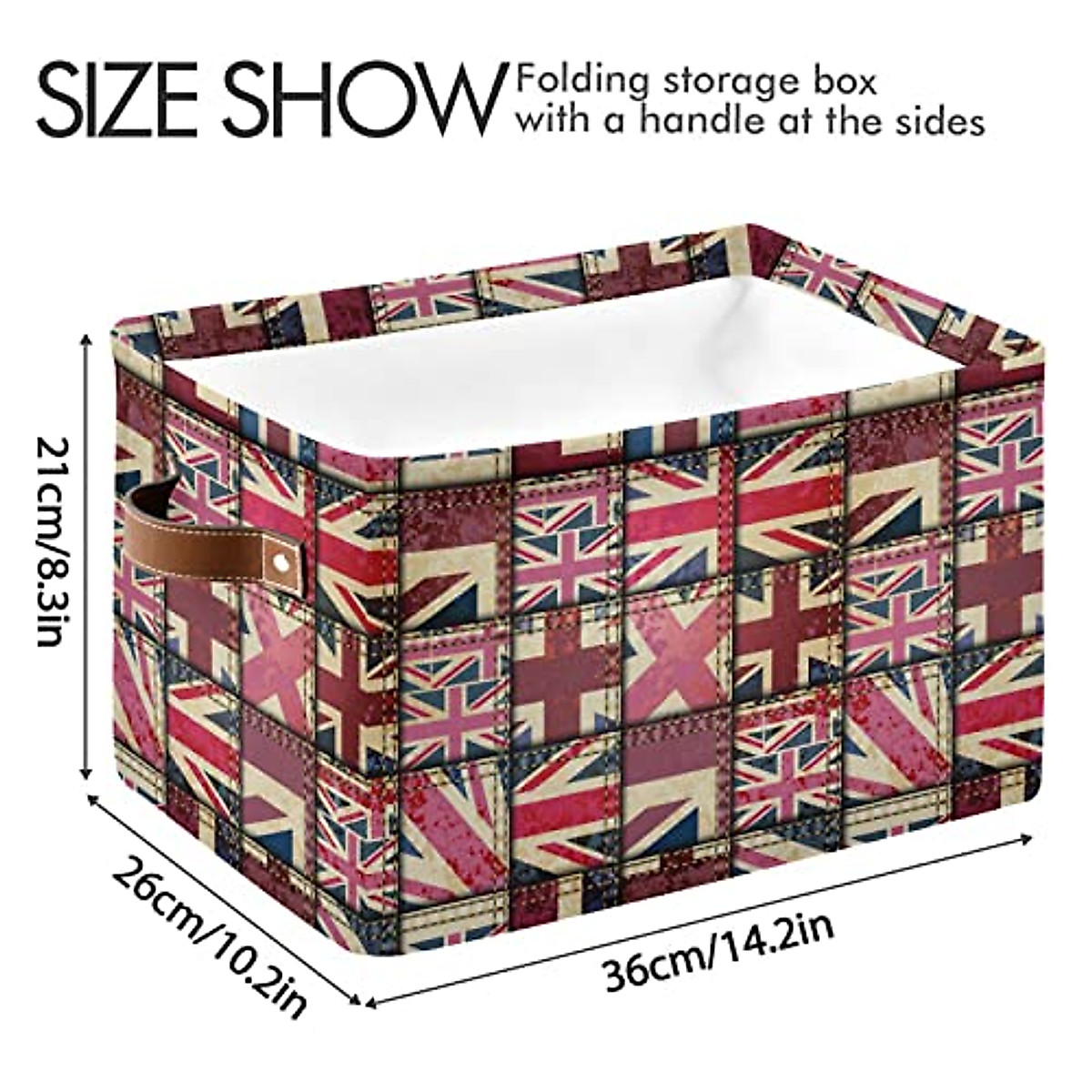 ALAZA Vintage British Flag Union Jack 3D Large Storage Basket with Handles Foldable Decorative 1 Pack Storage Bin Box for Organizing Living Room Shelves Office Closet Clothes