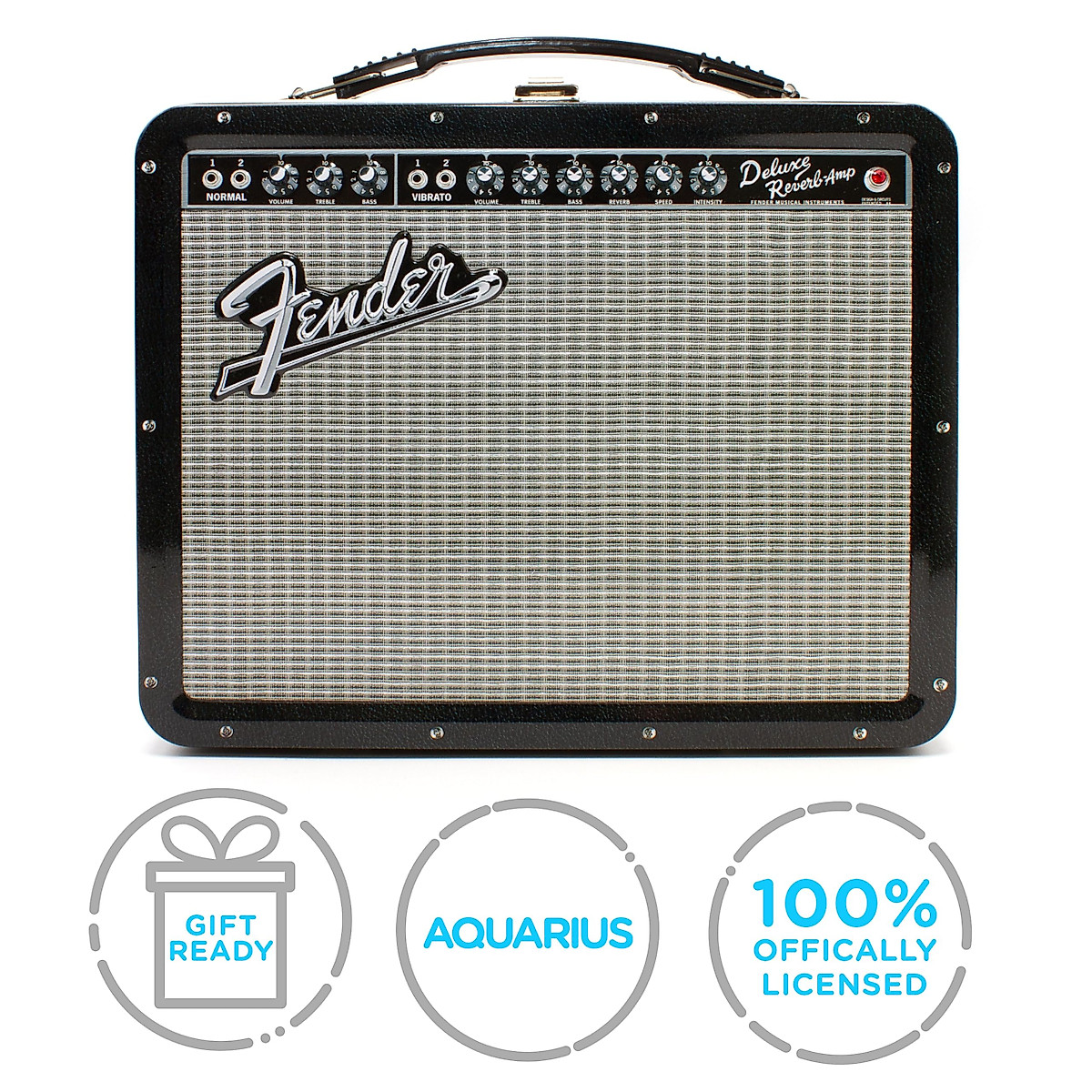 AQUARIUS Fender Amp Large Fun Box - Sturdy Tin Storage Box with Plastic Handle & Embossed Front Cover - Officially Licensed Fender Merchandise & Collectible Gift