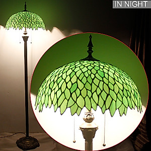WERFACTORY Tiffany Floor Lamp Green Wisteria Stained Glass Standing Reading Light 16X16X64 Inches Antique Style Pole Corner Lamp Decor Bedroom Living Room Home Office S523 Series