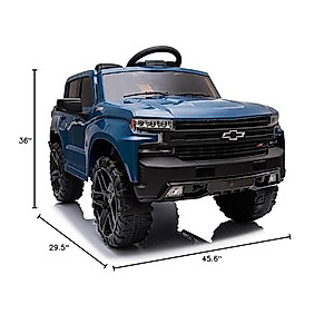 Dakott Chevy Silverado Z71 Trail Boss Monster Truck Four Powerful Motors 12V 4x4 Big Wheels Ride On Monster Truck for Kids, Large, Blue