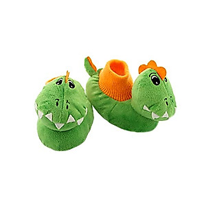 Yankee Toy Box Plush Dinosaur Toddler Boys Girls Sock Top Slippers (7-8 M US Toddler, Dinosaur Green)