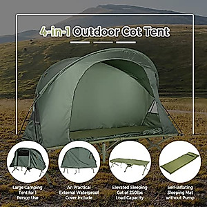 Tangkula 4-in-1 Camping Cot Tent, Foldable Off Ground Elevated Tent Set for 1 Person, Portable Tent with Waterproof External Cover, Air Mattress & Carrying Bag, Ideal for Outdoor Hiking, Camping