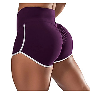 Women Bike Compression Slip Yoga Shorts Workout Leggings Capris Shorts Pants Fold Over Yoga Pants Short (Purple, XXXL)