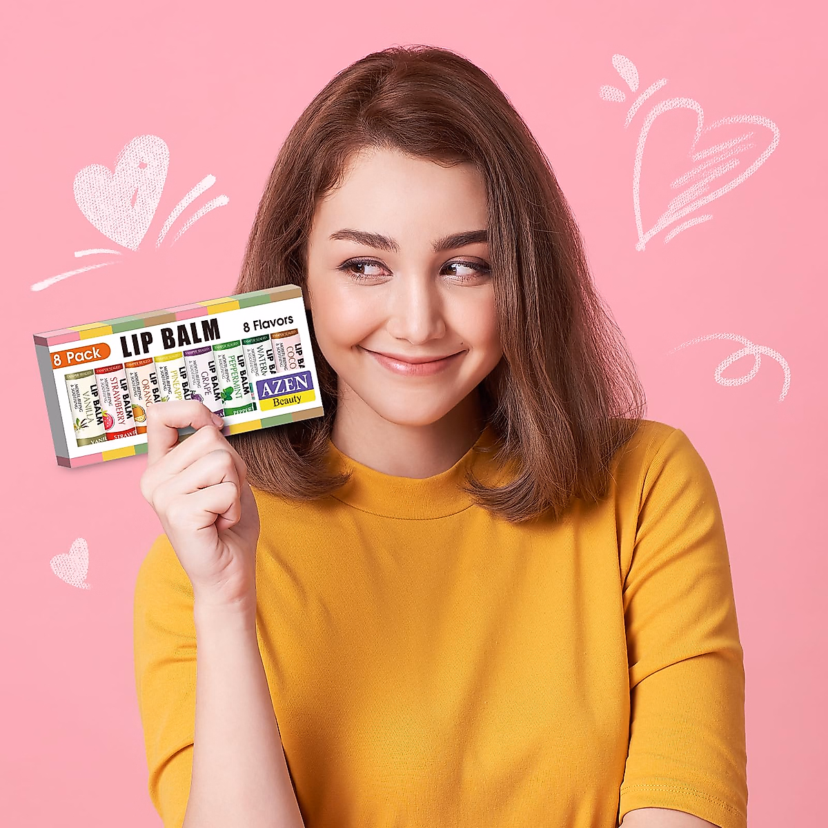 AZEN 8 Pack Lip Balm Stocking, Natural Lip Balm Bulk, Moisturizing Lip Balm for Dry Lips