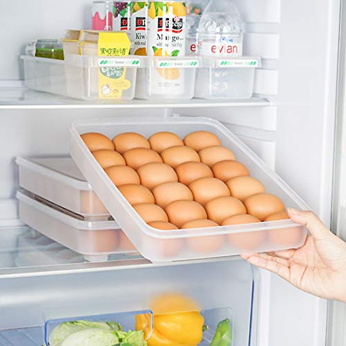 STARSLIFE Egg Holder for Refrigerator with Lid, Covered Eggs Tray Carrier Food Storage Containers, Plastic Stackable Organizer Case Protect and Keep Fresh for Fridge , Total Stores 48 eggs (Pack of 2)