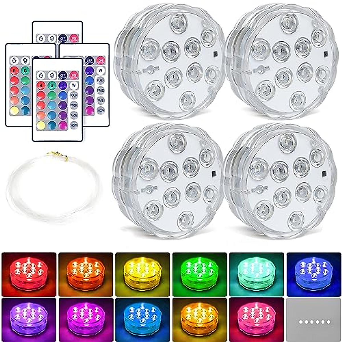 Topsolid Submersible LED Pool Lights for Inground Aboveground Pools Waterproof Underwater Lights with Remote, Led Pumpkin Lights Outdoor Pool Decor Pond Lights for Fountain Aquarium Vase, 4Pack