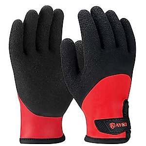 KAYGO Waterproof Thermal Work Gloves for Men and Women, Full Hand Latex Coated, Acrylic Insulated Liner for Freezer Cold Weather, Fine Crinkle Grip,KG140W, Red,Large
