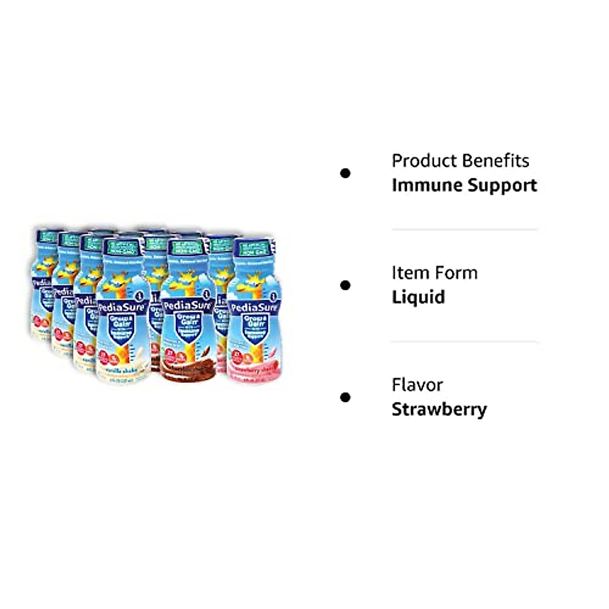 PediaSure Grow and Gain With Immune Support Shake | Complete Balanced Nutrition | PediaSure Strawberry, PediaSure Vanilla, and PediaSure Chocolate Flavors | 12 Pack | Niro Assortment