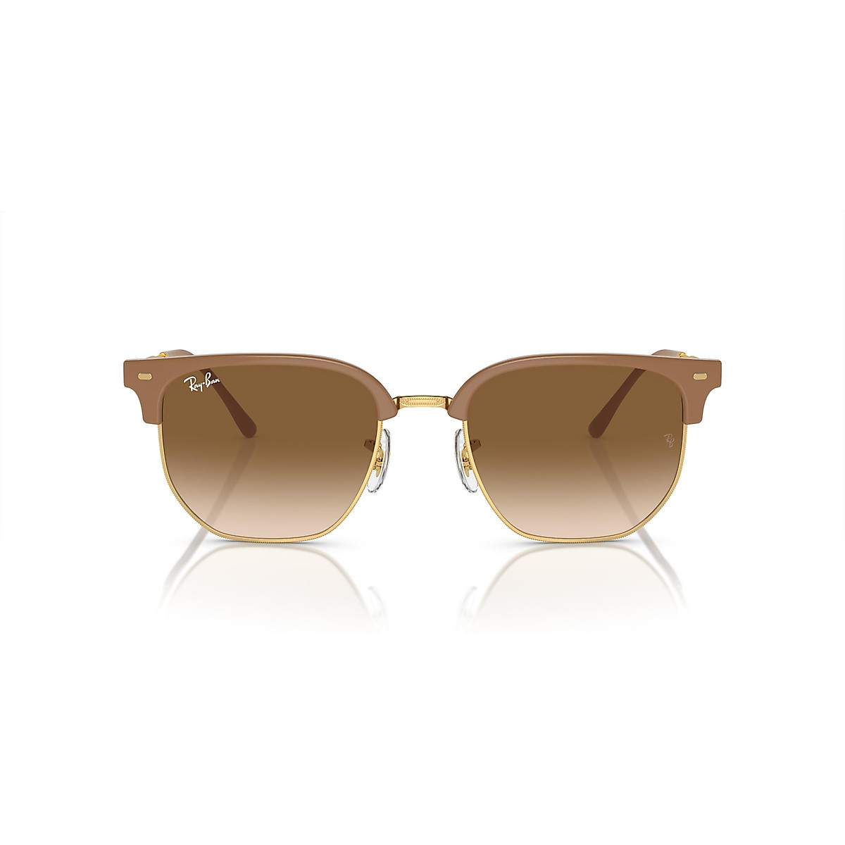 Ray-Ban RB4416 New Clubmaster Square Sunglasses, Beige On Gold/Brown Gradient, 51 mm