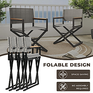 Grand patio 7-Piece Outdoor Dining Set, 6 Extra-Wide Foldable Chairs & 1 Extendable Table, UV-Resistant Mesh Patio Furniture Set, Wood Grain Tabletop for Garden, Yard and Terrace, Black