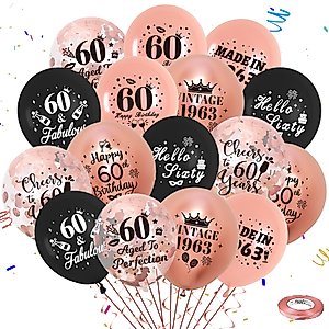 60th Birthday Decorations for Women, 40pcs Rose Gold Theme Party Decorations, Rose Gold Latex Balloons and Confetti Balloons, Happy 60th Birthday Party Anniversary Supplies for Her