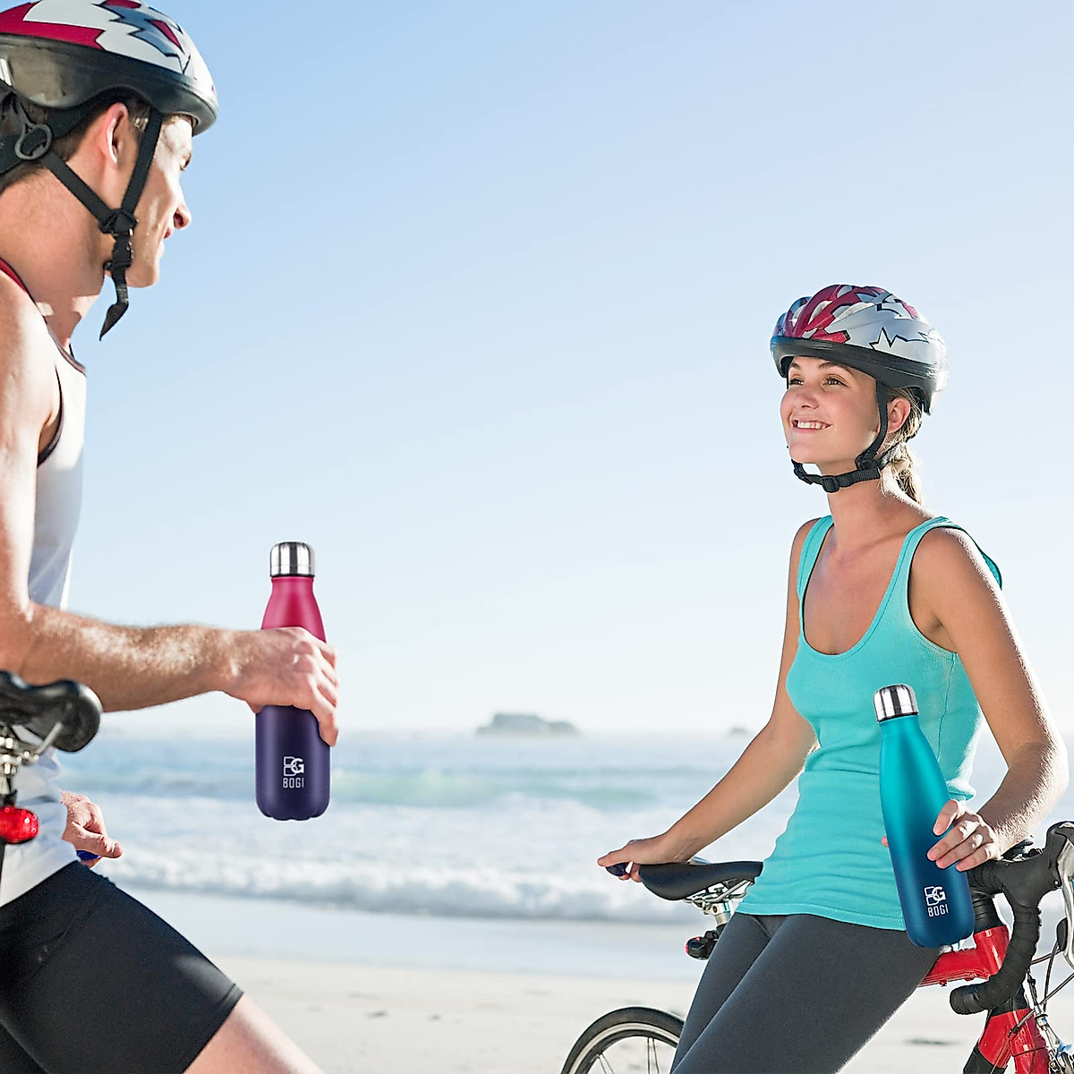 BOGI Insulated Water Bottle, 17oz Stainless Steel Water Bottles, Leak Proof Sports Metal Water Bottles Keep Cold for 24 Hours and Hot for 12 Hours BPA Free kids water bottle for School (Blue DBlue)