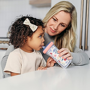 The First Years Insulated Straw Cups for Toddlers 2pk – Ladybug & Marbled – Pink & Blue