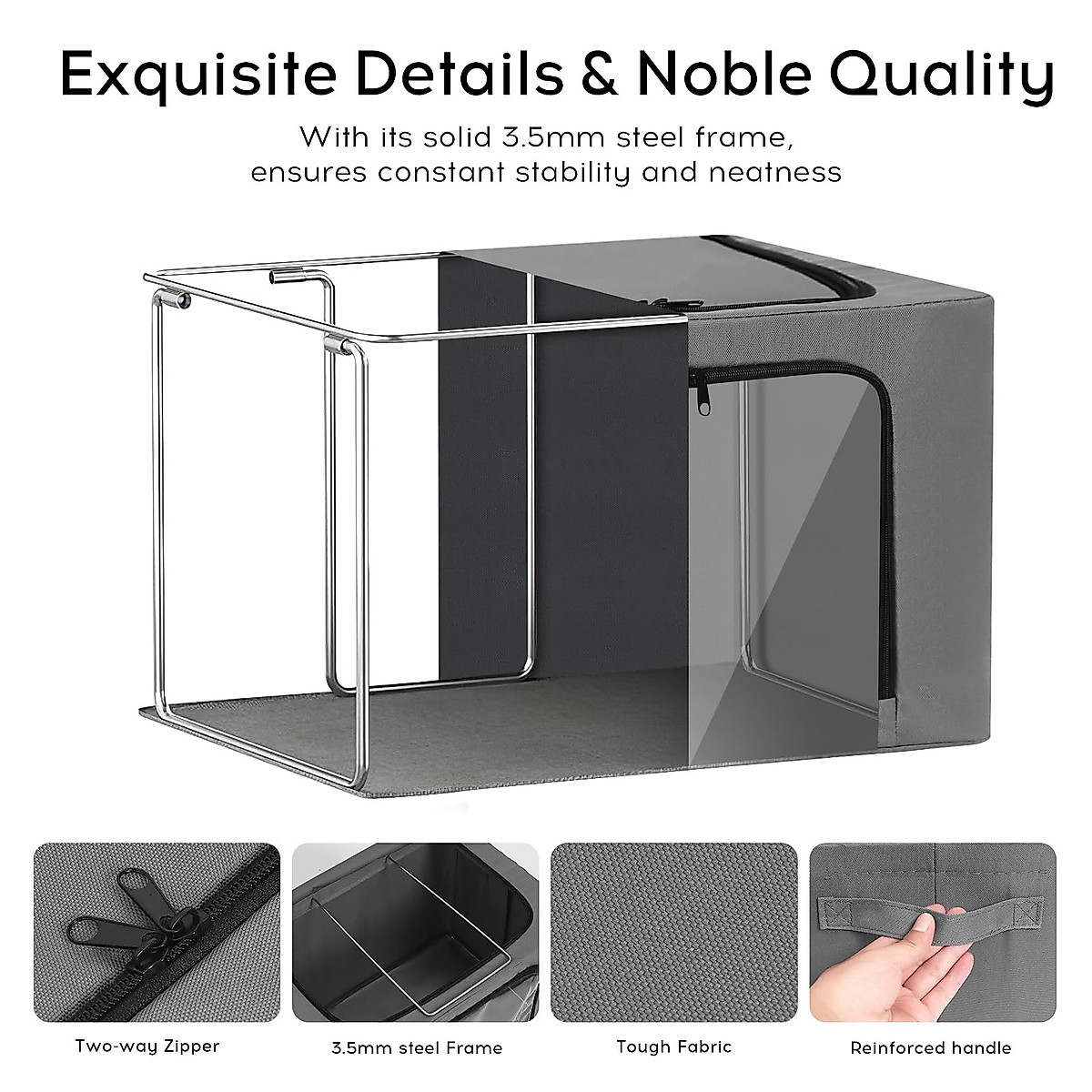 3-Pack Clothes Storage Bins with Metal Frame, Foldable 40L Linen Storage Boxes with Lids, Clear Windows, Zippers & Durable Handles - Grey
