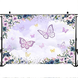 Mocsicka Violet Butterfly Backdrop 7x5ft Purple Floral Girl Butterfly Party Decorations Background Butterfly Theme Wedding Birthday Girls Baby Shower Decorations Backdrop