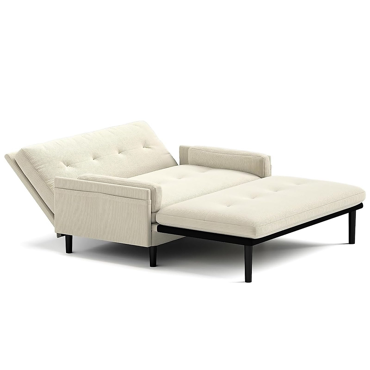 3 in 1 Sleeper Sofa Couch Bed, Convertible Loveseat Futon Sofa with 5 Level Adjustable Backrest, Corduroy Pull Out Couch, Modern Love Seat Pullout Bed for Small Space Living Room, Bedroom, Ivory