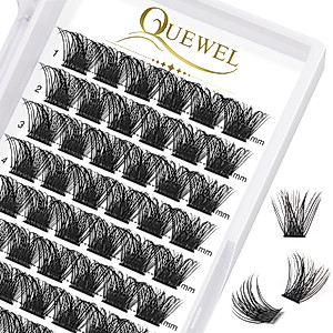 QUEWEL Cluster Lashes 72 Pcs Wide Stem Individual Lashes C/D Curl 8-16mm Length DIY Eyelash Extension False Eyelashes Natural&Mega Styles Soft for Personal Makeup Use at Home (Mega-D-14)