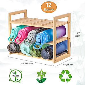 Meegoo Water Bottle Organizer, Bamboo Stackable Water Bottle Holder, 12 Freestanding Water Bottle Holder Rack, Storage for Cabinet Kitchen Countertops, Table Top, Pantry, Classroom, Yoga Room, Gym