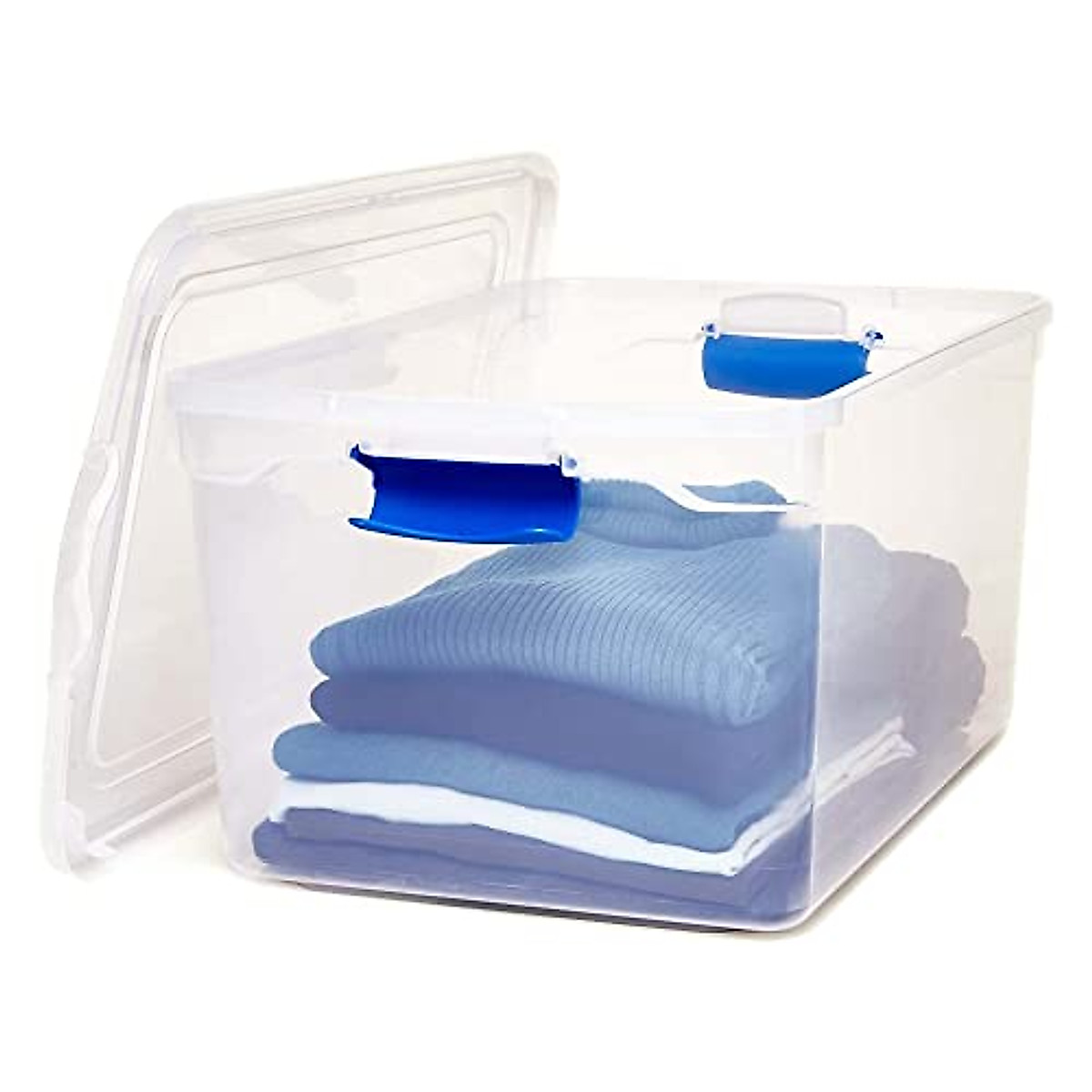 HOMZ 66 Quart Multipurpose Stackable Storage Container Tote Bins with Secure Latching Lids for Home and Office Organization, Clear (2 Pack)