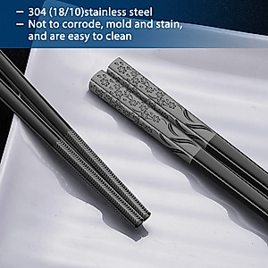 5 Pairs Black Stainless Steel 18/10 Chopsticks Reusable, Metal Non-slip Chopsticks, Korean Japanese Chinese Chopsticks, Gift Set